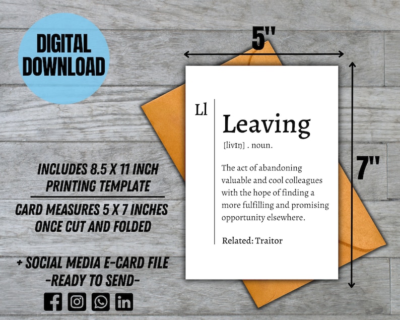 Printable Farewell Card Fun Coworker Goodbye Card Digital Instant ...