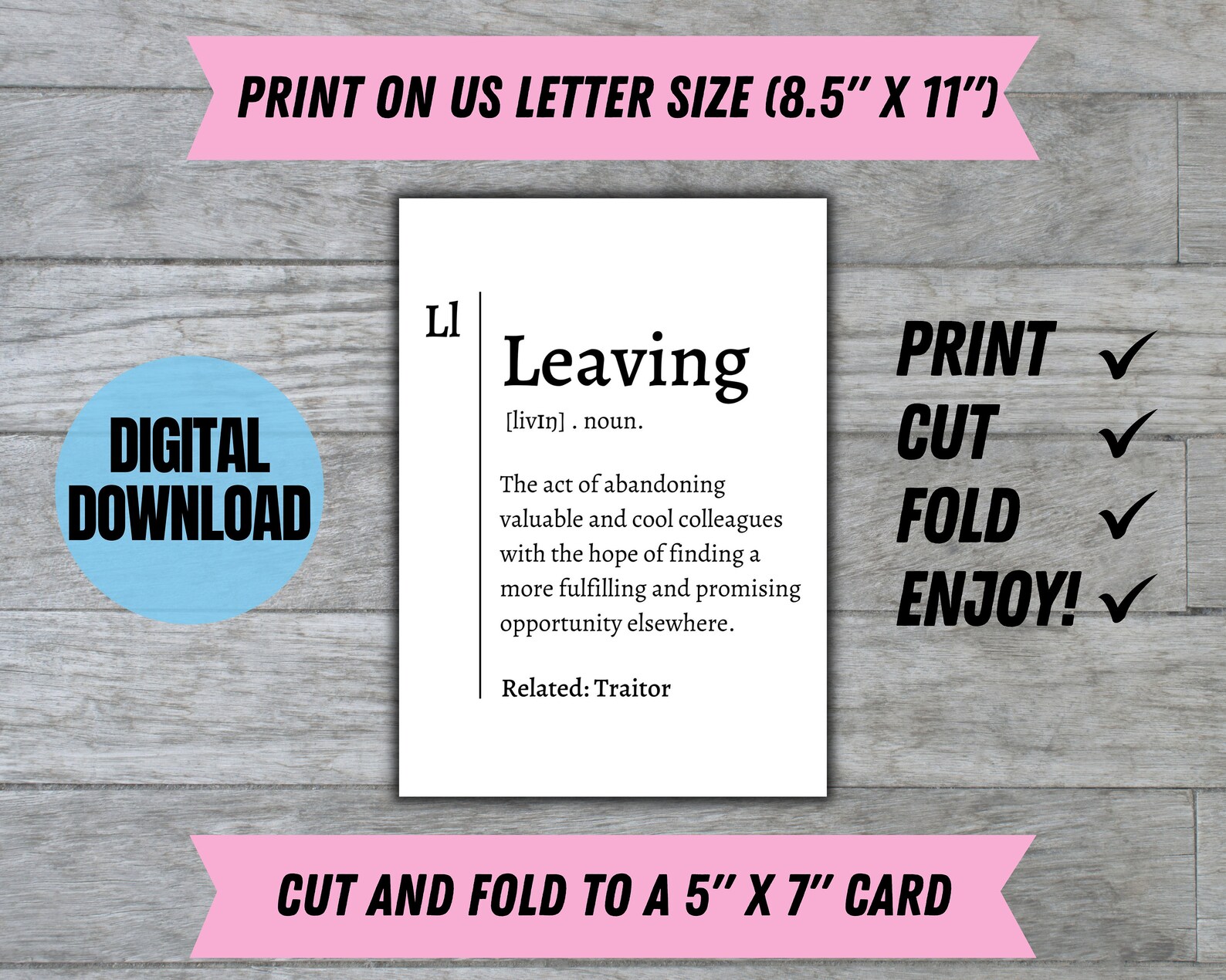 Printable Farewell Card | Fun Coworker Goodbye Card | Digital Instant ...