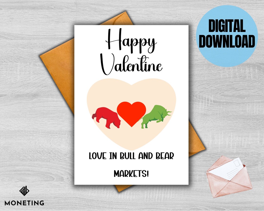 Digital Valentine's Card Bull and Bear, Digital Valentin, DIY Love Card ...