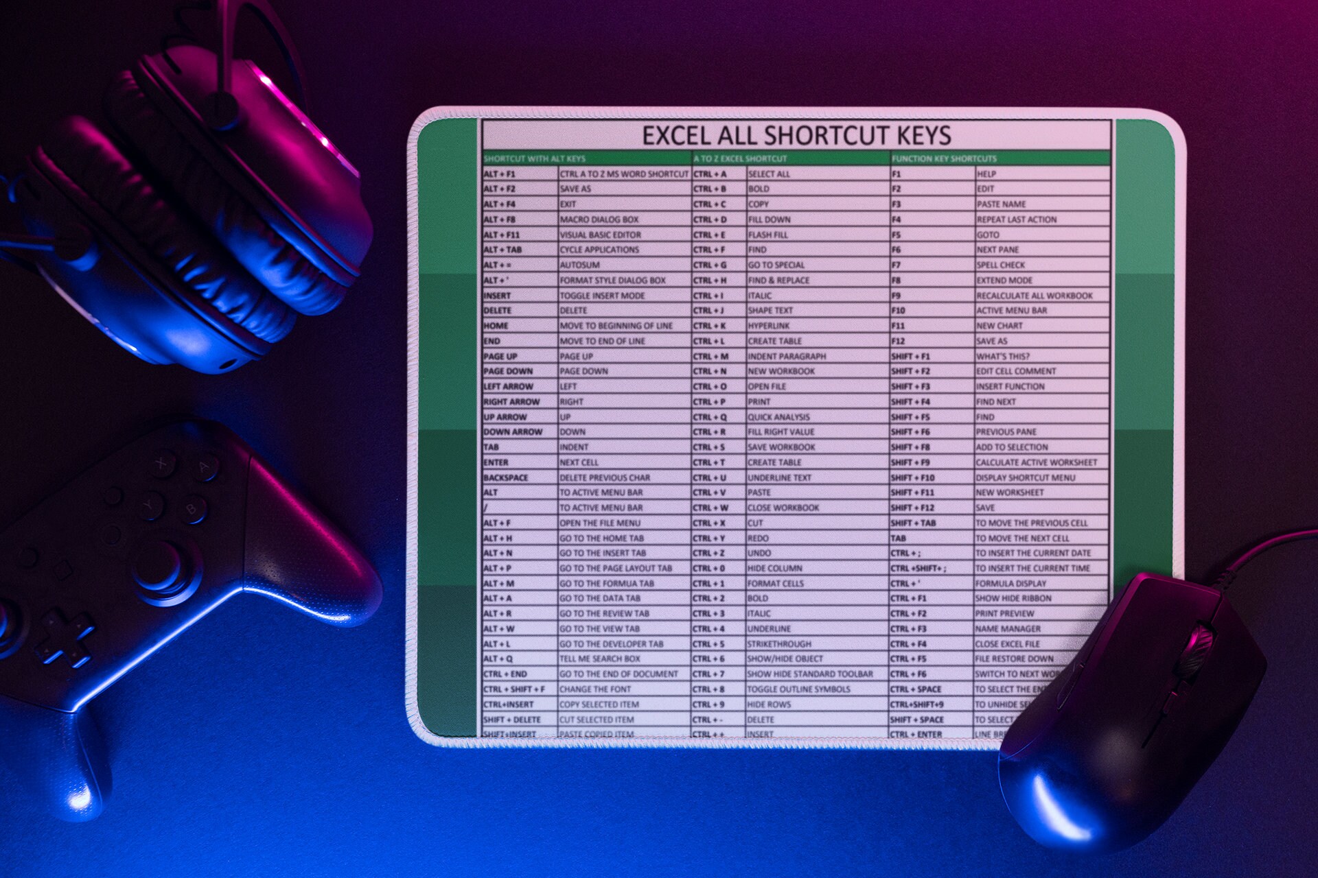 Excel Mouse Pad Excel Shortcut Keys Mouse Pad Office Humor Gift for ...