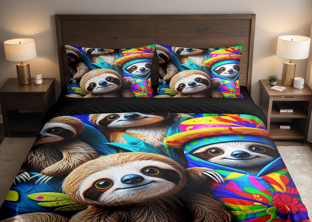 Funny Dressed up Sloths Kids Art Duvet Cover & Pillowcase Bed Set (twin ...