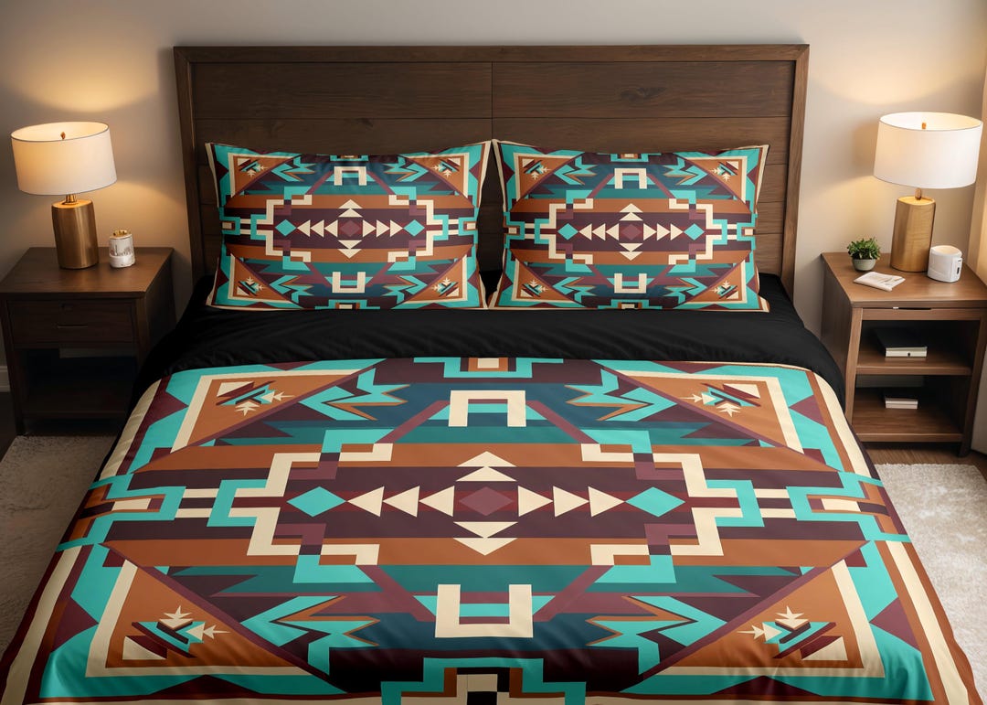 Native Indian Aztec Tribal Retro Geometric Shapes Art Duvet Cover ...