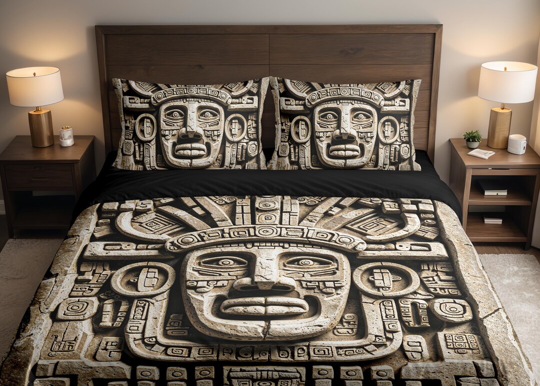 Mayan Ancient Stone Hieroglyphics Head Carving Art Duvet Cover/2 ...