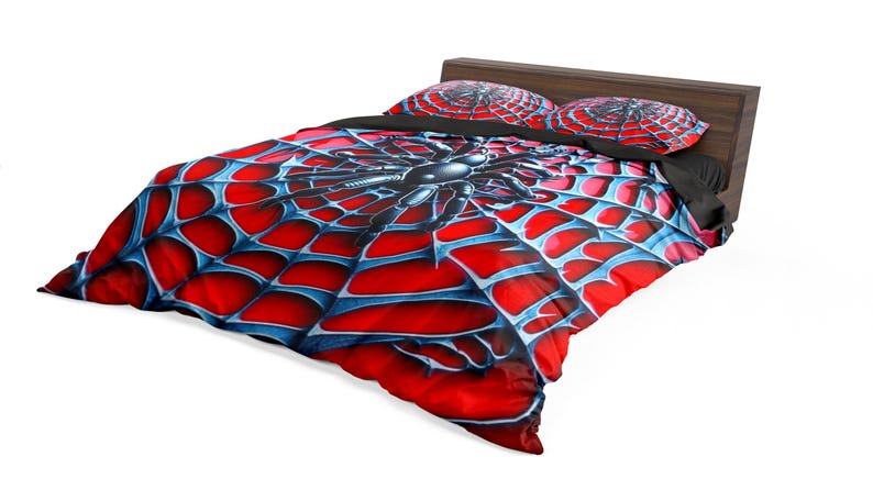 Tarantula in Red Spider Web Pattern Duvet Cover/2 Pillows Case Bed Set ...