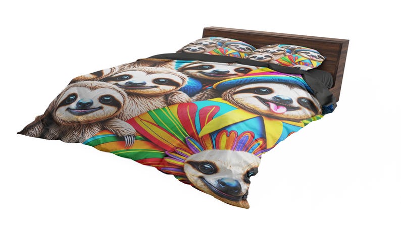 Sloths in Hats Funny Dressed up Kids Art Duvet Cover & Pillowcase Bed ...