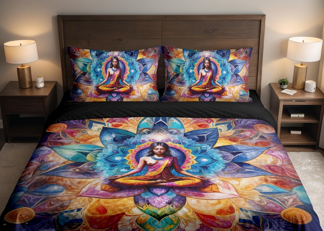 Spiritual Women Reiki Peace Sign Chakras Mediation Calming Art Duvet ...