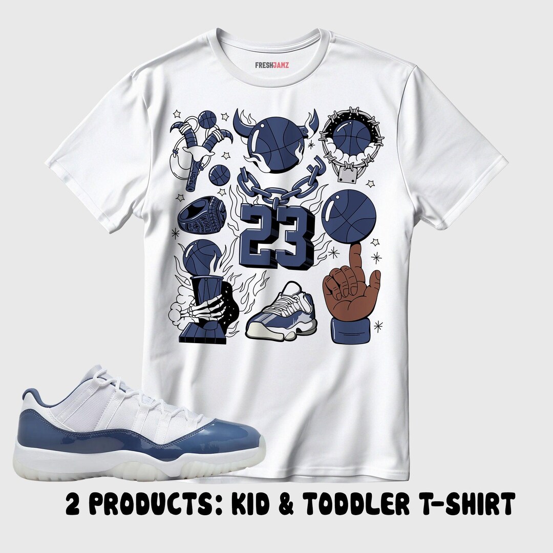 AJ 11 Low Diffused Blue Unisex Kid T-shirt, Toddler T-shirt Neclaces ...