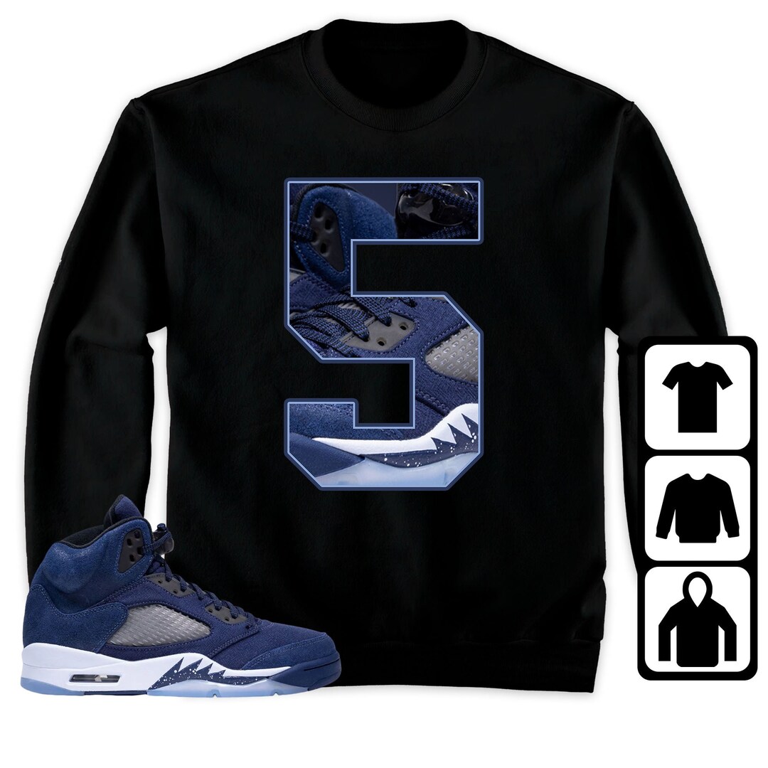 Jordan 5 Midnight Navy Unisex Sweatshirt, Hoodie, T-shirt, Number 5 CM5 ...