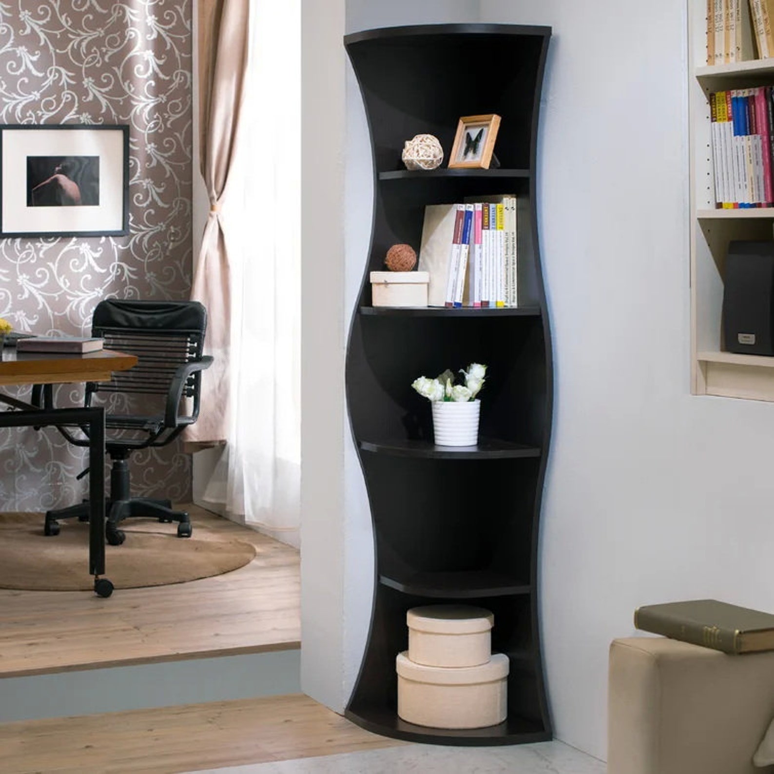 Corner Bookcase Modern Wall Shelf Tall Corner Bookcase - Etsy