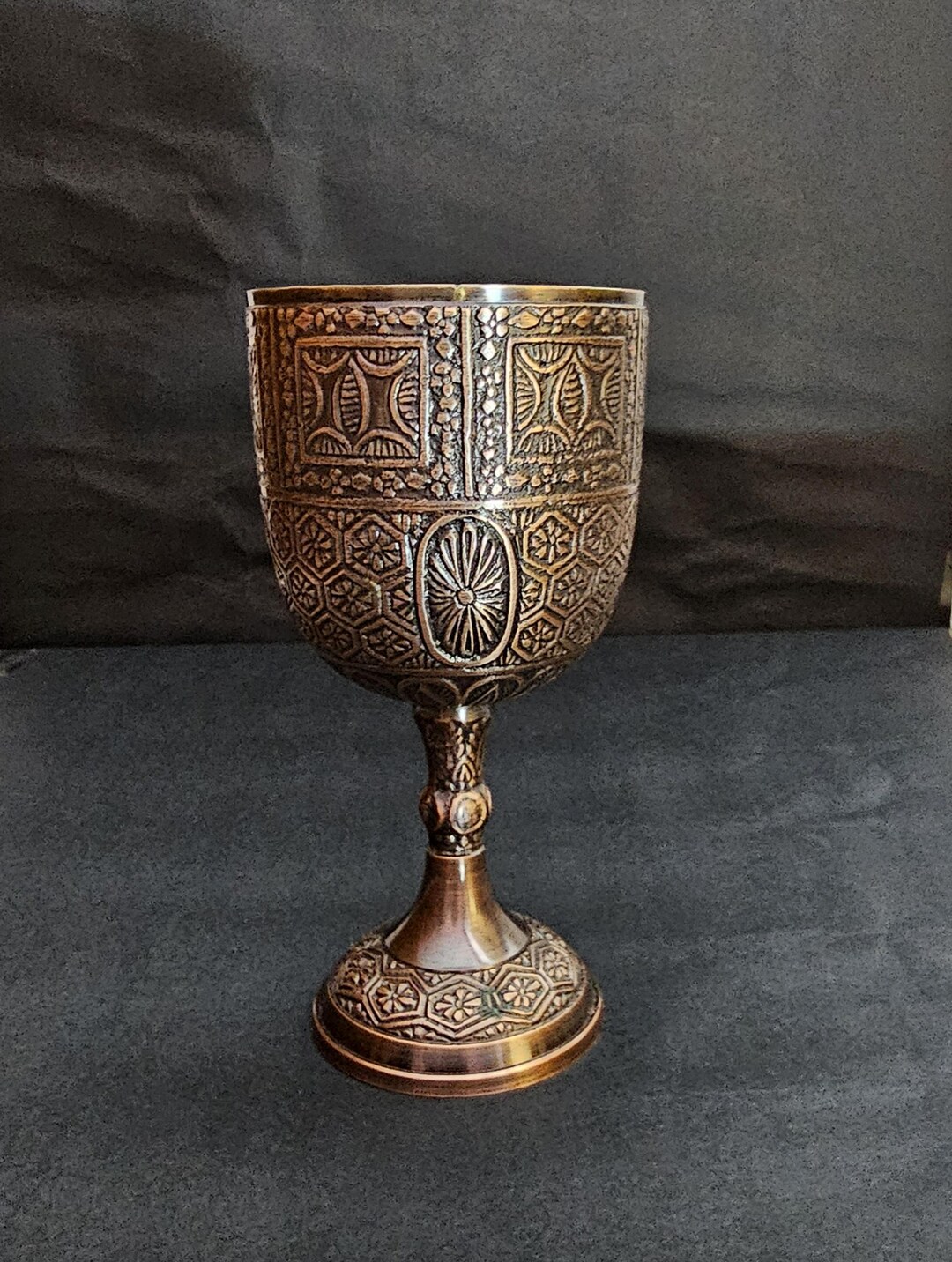 Copper Antique Brass Medieval Inspired Drink Goblet Handmade Embossed ...