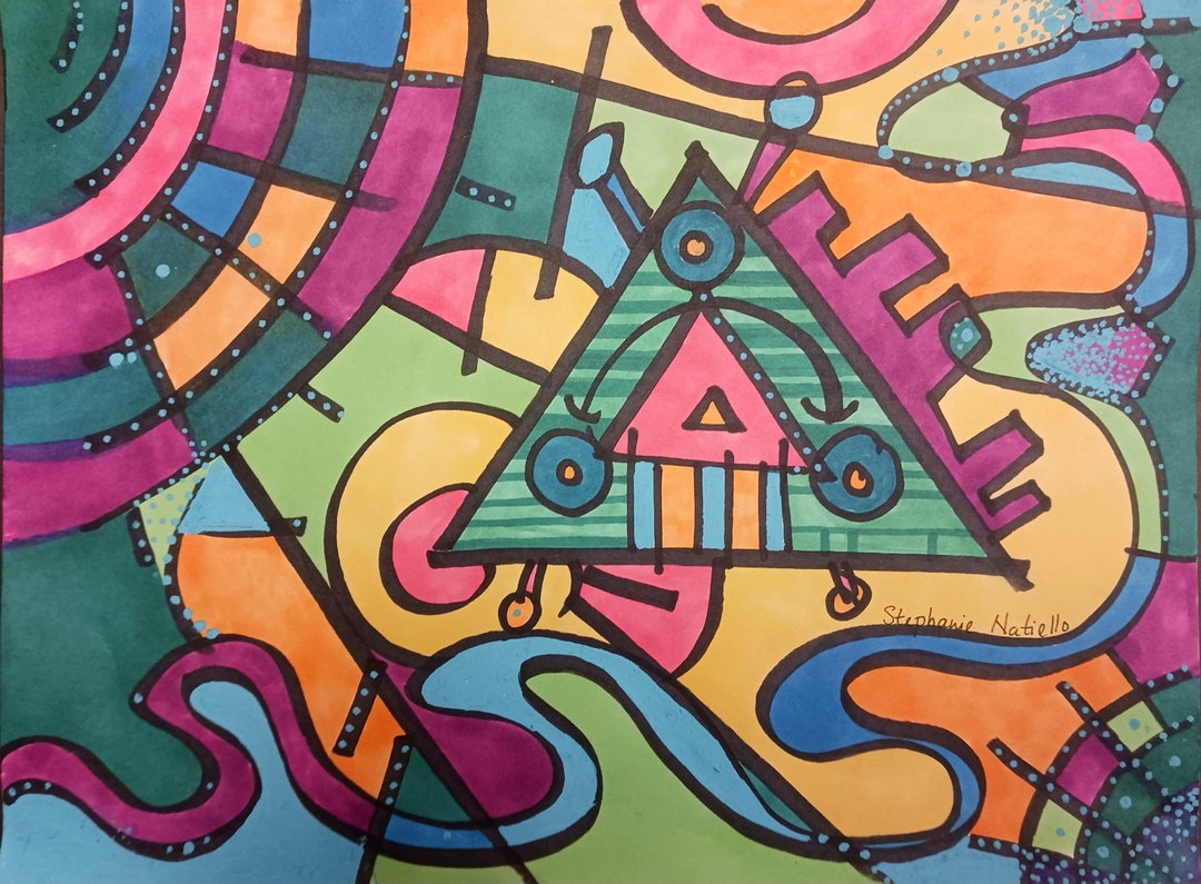 9"×12" Original Fine Art Abstract Marker Drawing, Kandinsky Style - Etsy