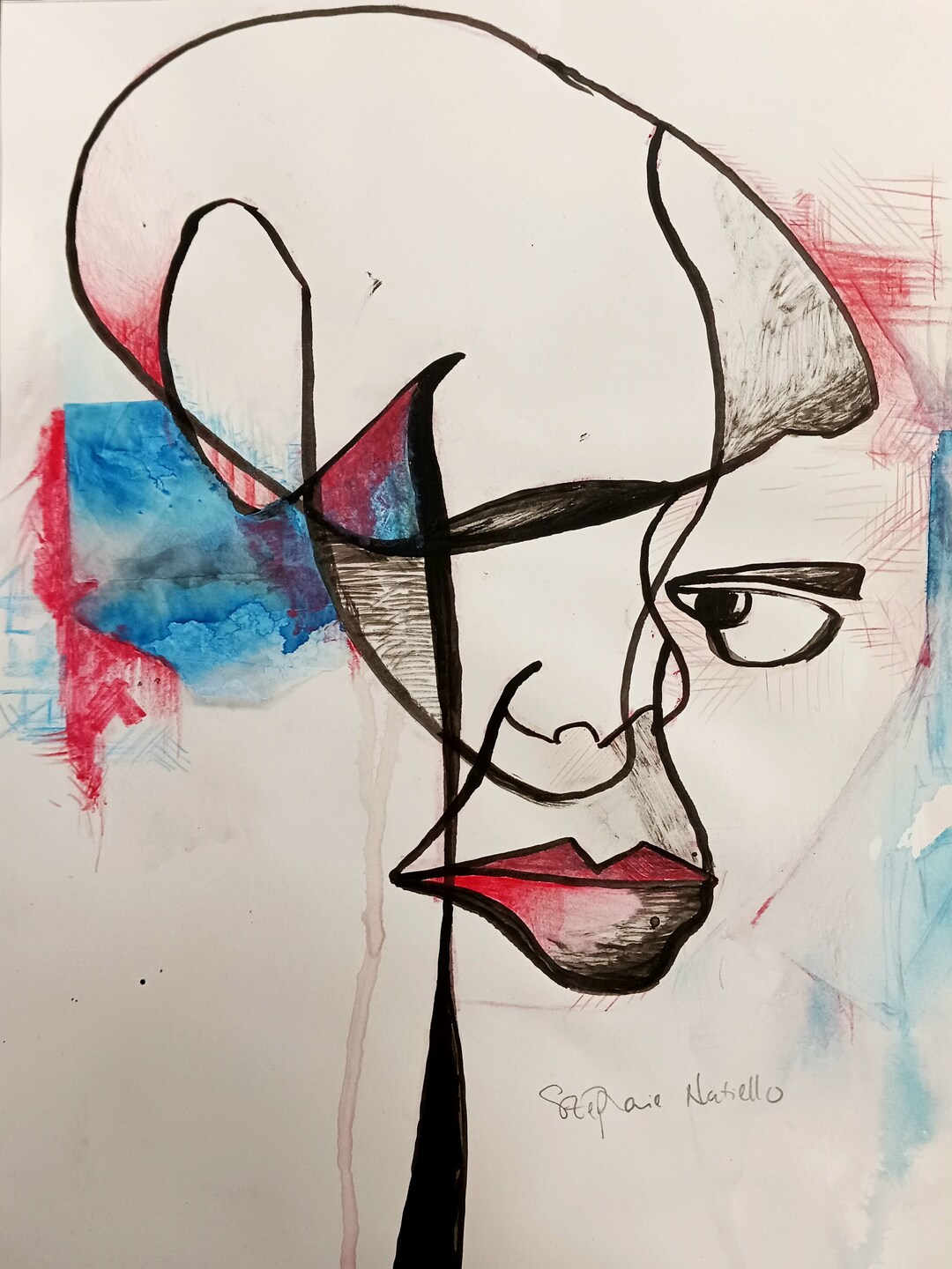 9"×12" Original Mixed Media Abstract Picasso Portrait Drawing - Etsy