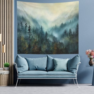 Foggy Forest Tapestry, Mountain Landscape Tapestry, Nature Tapestry ...