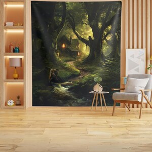 Cottagecore Enchanted Forest Tapestry Aesthetic, Green Indie Room Decor ...