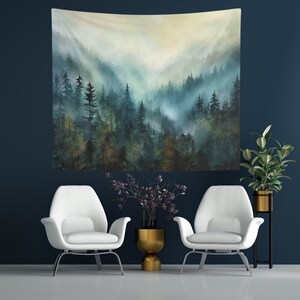 Foggy Forest Tapestry, Mountain Landscape Tapestry, Nature Tapestry ...