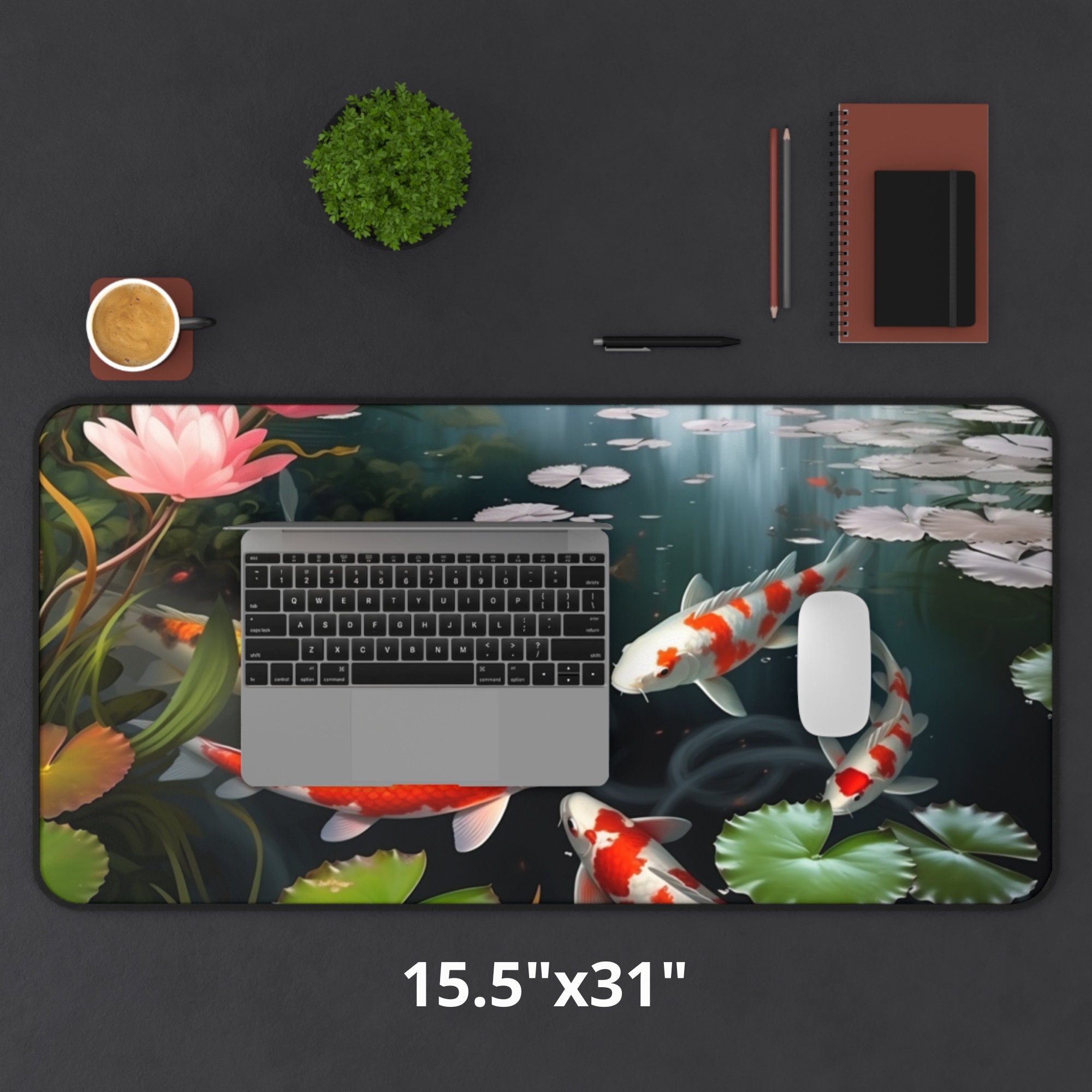 Japanese Koi Fish Desk Mat, Cute Mouse Pad, XL Mousepad, Japanese Desk ...