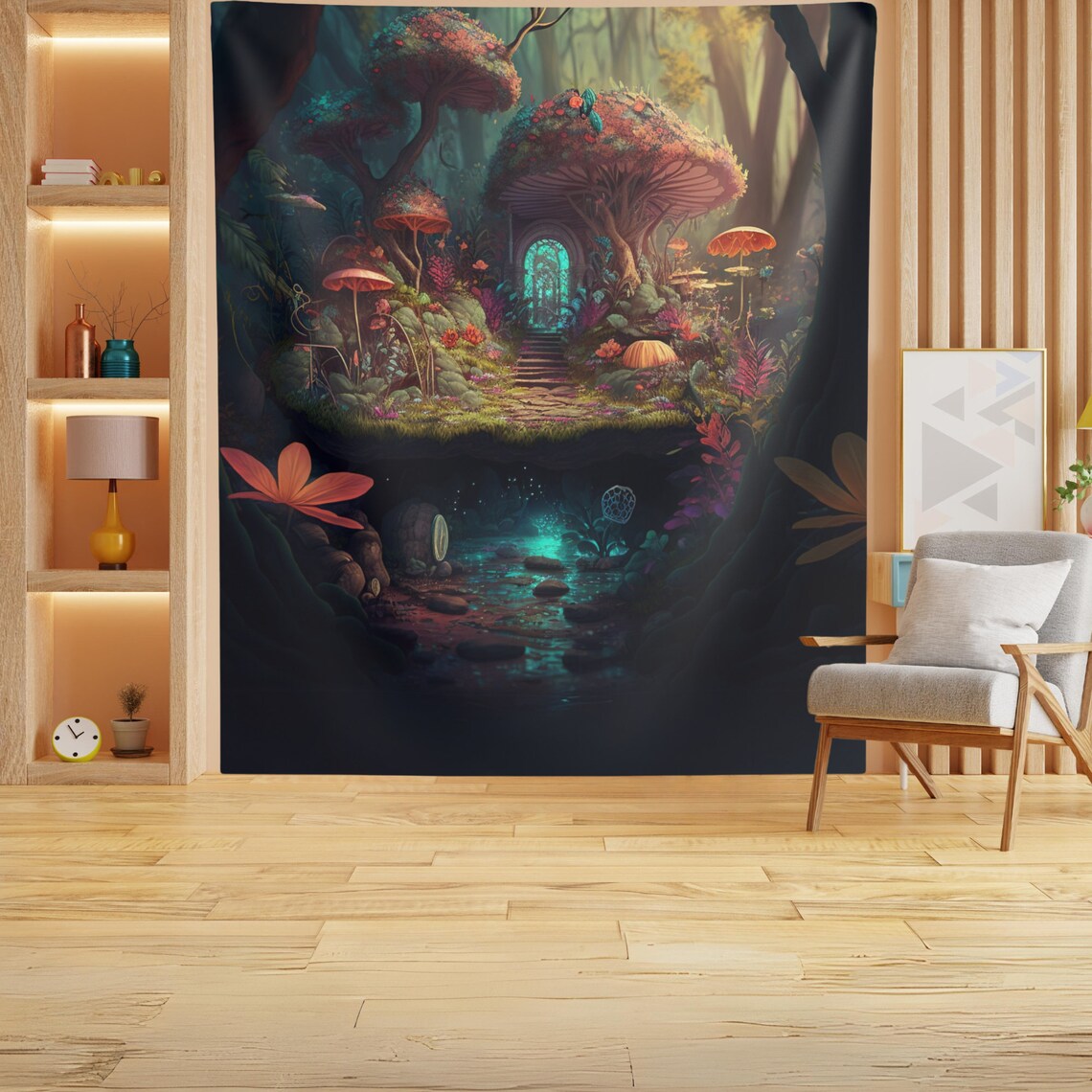 Fairycore Trippy Tapestry, Indie Room Decor, Mushroom Tapestry, Large ...