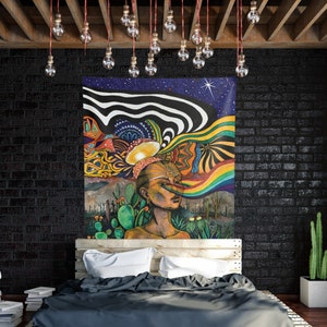 Trippy Surreal Psychedelic Wall Tapestry, Magic Mushroom Maximalist ...