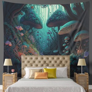 Fairycore Trippy Tapestry, Indie Room Decor, Mushroom Tapestry, Large ...