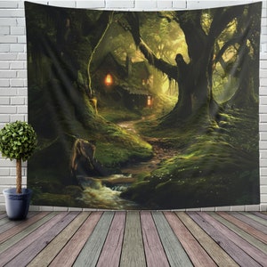 Cottagecore Enchanted Forest Tapestry Aesthetic, Green Indie Room Decor ...