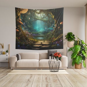Fairycore Enchanted Forest Tapestry, Indie Room Decor, Large Wall ...