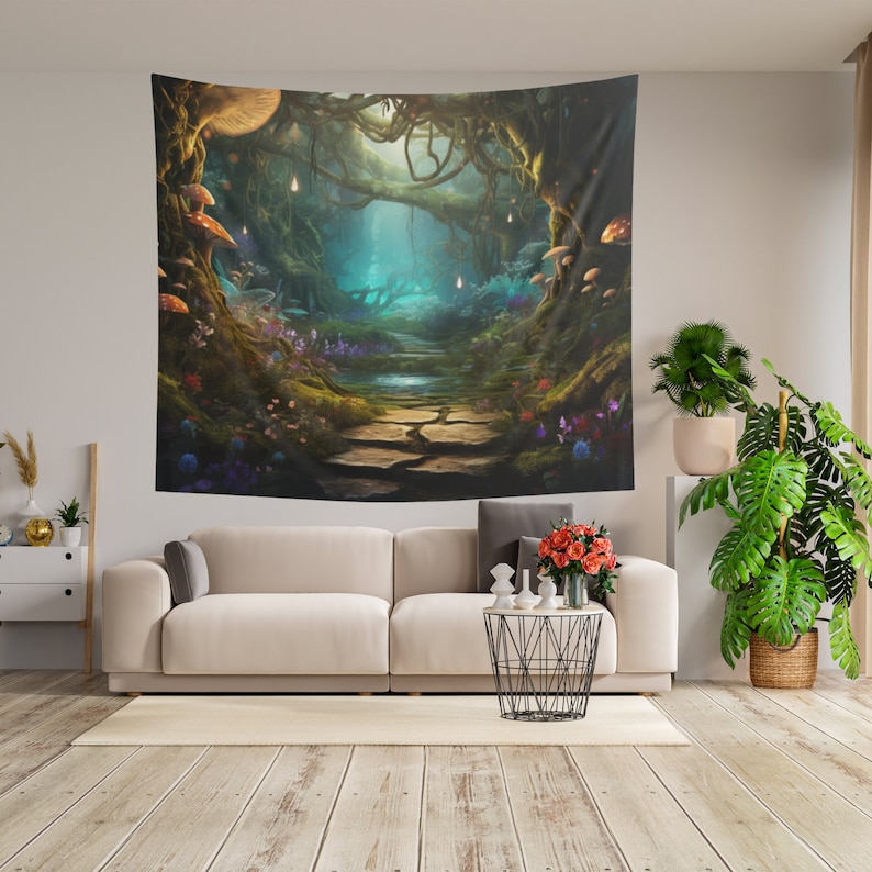 Fairycore Enchanted Forest Tapestry, Indie Room Decor, Large Wall ...