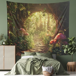 Cottagecore Enchanted Forest Tapestry, Indie Room Mushroom Decor, Large ...