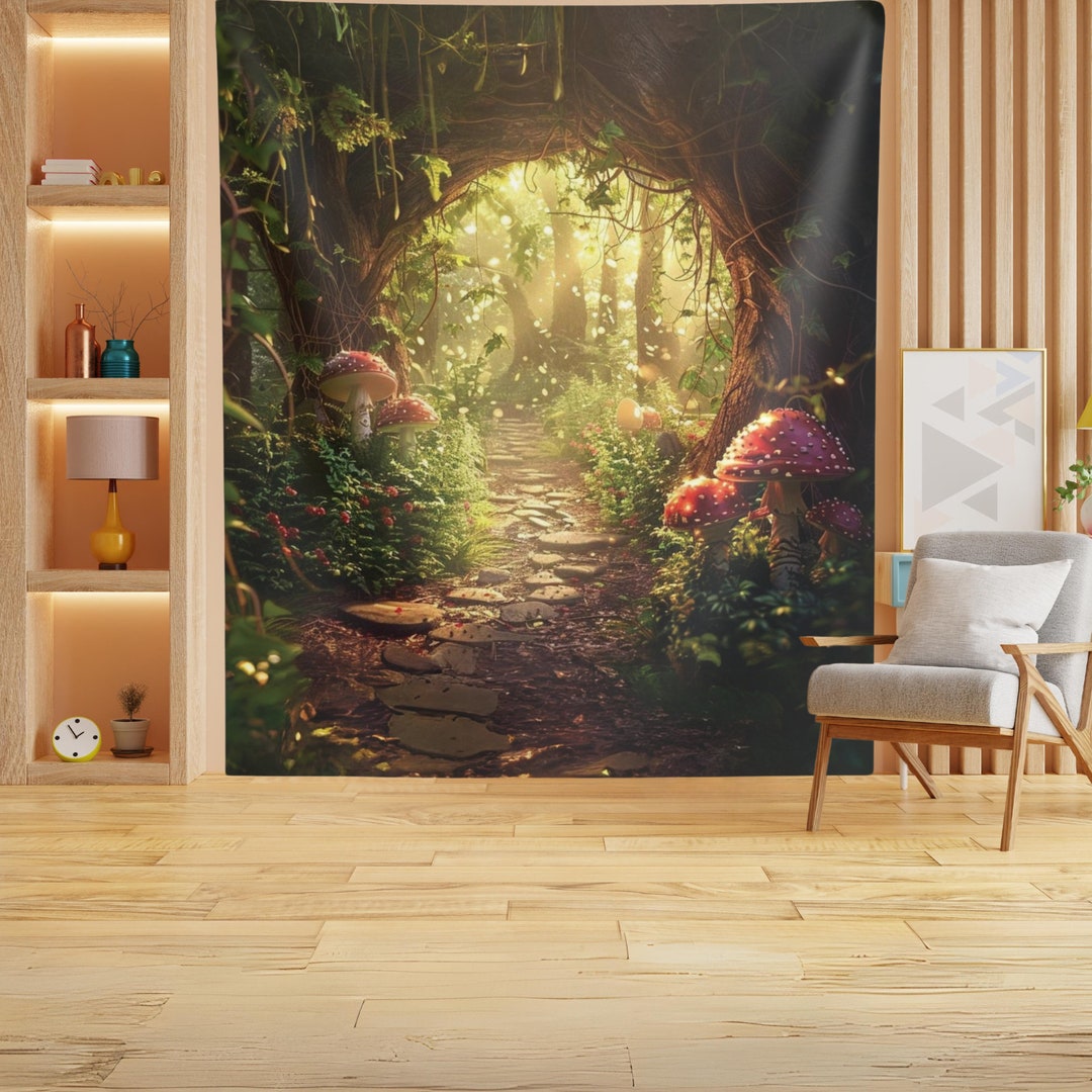 Cottagecore Enchanted Forest Tapestry, Indie Room Mushroom Decor, Large ...