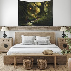 Cottagecore Enchanted Forest Tapestry Aesthetic, Green Indie Room Decor ...