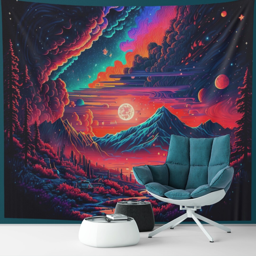 Cosmic Mountain Aesthetic Wall Tapestry, Large Colorful Psychedelic ...