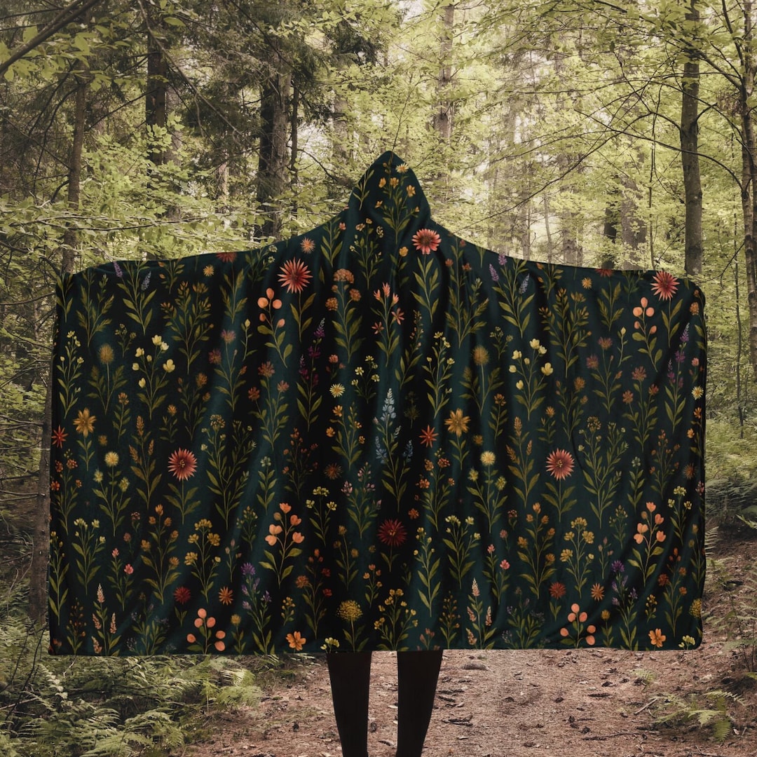 Cottagecore Whimsical Wildflower Hooded Blanket, Botanical Floral ...