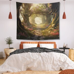 Cottagecore Enchanted Forest Tapestry, Indie Room Decor, Large Wall ...