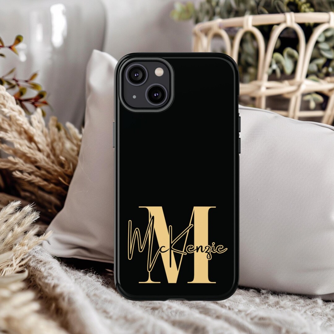Personalized Black & Gold Monogram Phone Case, Custom Name Initial ...