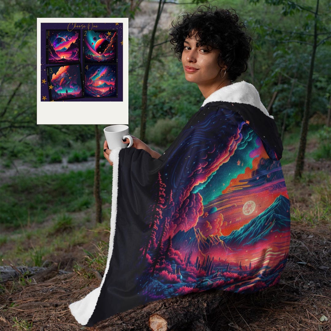 Trippy Rave Wear Hooded Blanket, Psychedelic Sherpa Blanket Hoodie for ...