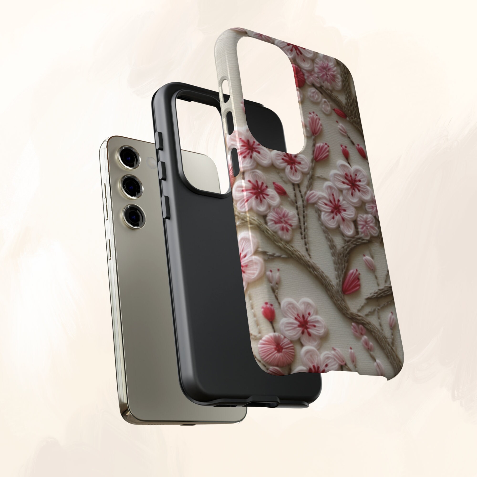Japanese Cherry Blossom Faux Embroidery Phone Case, Cute Sakura Cherry ...
