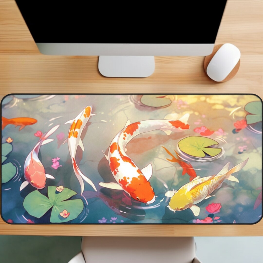 Watercolor Japanese Koi Fish Mouse Pad, XL Mousepad Japanese Aesthetic ...