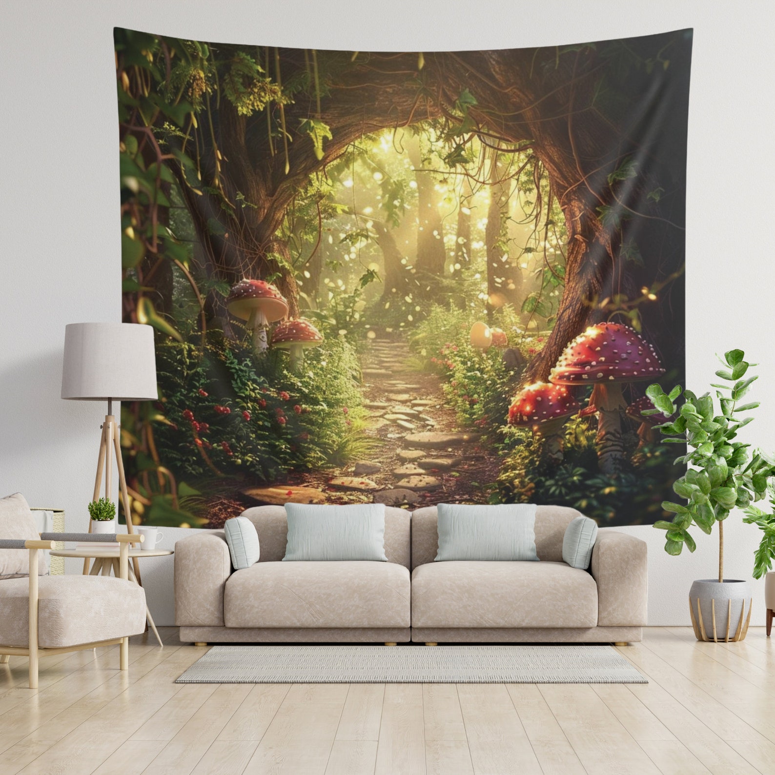 Cottagecore Enchanted Forest Tapestry, Indie Room Mushroom Decor, Large ...