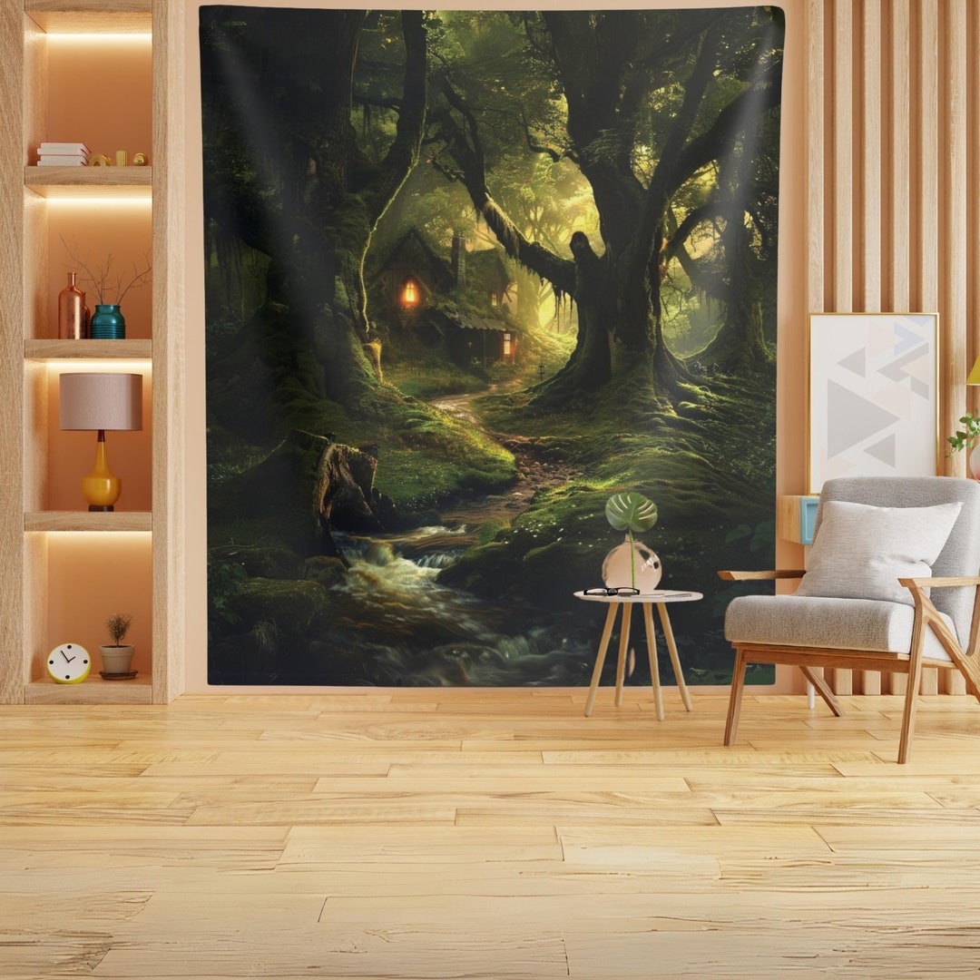 Cottagecore Enchanted Forest Tapestry Aesthetic, Green Indie Room Decor ...