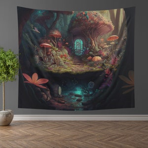 Fairycore Trippy Tapestry, Indie Room Decor, Mushroom Tapestry, Large ...