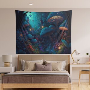 Fairycore Trippy Tapestry, Indie Room Decor, Mushroom Tapestry, Large ...