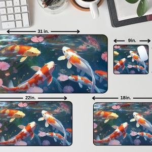 Watercolor Japanese Koi Fish Cute Mouse Pad, XL Mousepad, Japanese Desk ...
