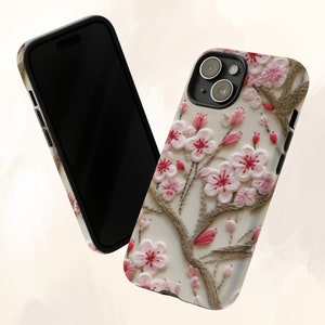 Japanese Cherry Blossom Faux Embroidery Phone Case, Cute Sakura Cherry Blossom Phone Case for ...