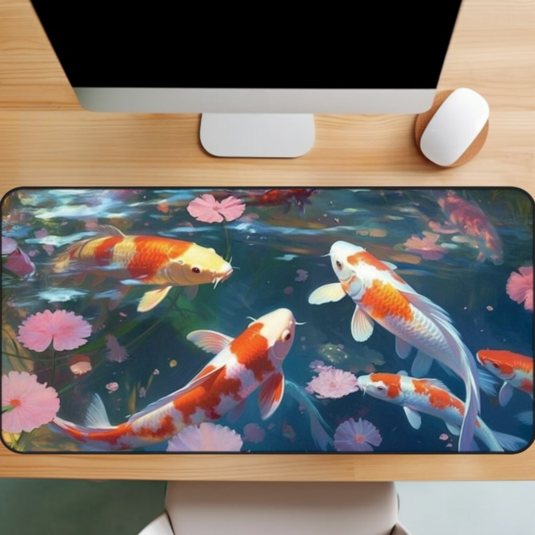 Watercolor Japanese Koi Fish Cute Mouse Pad, XL Mousepad, Japanese Desk ...