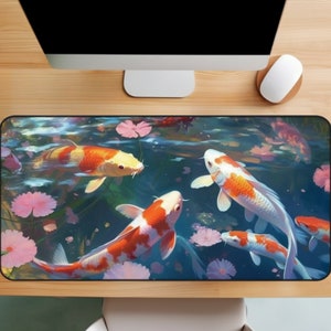 Watercolor Japanese Koi Fish Cute Mouse Pad, XL Mousepad, Japanese Desk ...