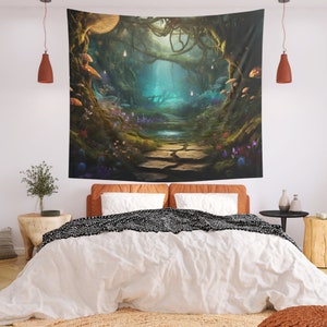 Fairycore Enchanted Forest Tapestry, Indie Room Decor, Large Wall ...
