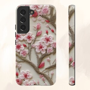 Japanese Cherry Blossom Faux Embroidery Phone Case, Cute Sakura Cherry Blossom Phone Case for ...