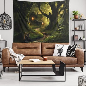 Cottagecore Enchanted Forest Tapestry Aesthetic, Green Indie Room Decor ...
