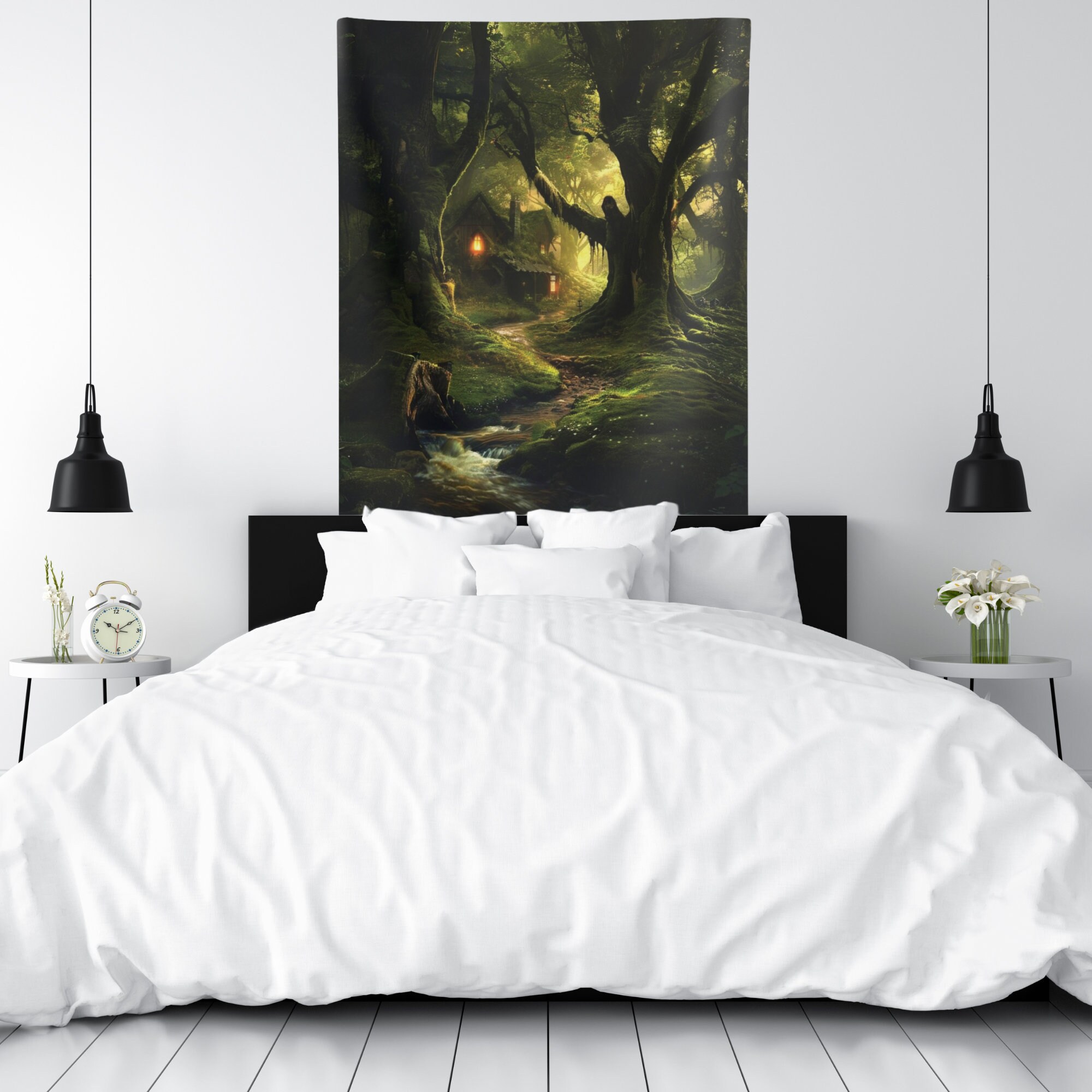 Cottagecore Enchanted Forest Tapestry Aesthetic, Green Indie Room Decor ...