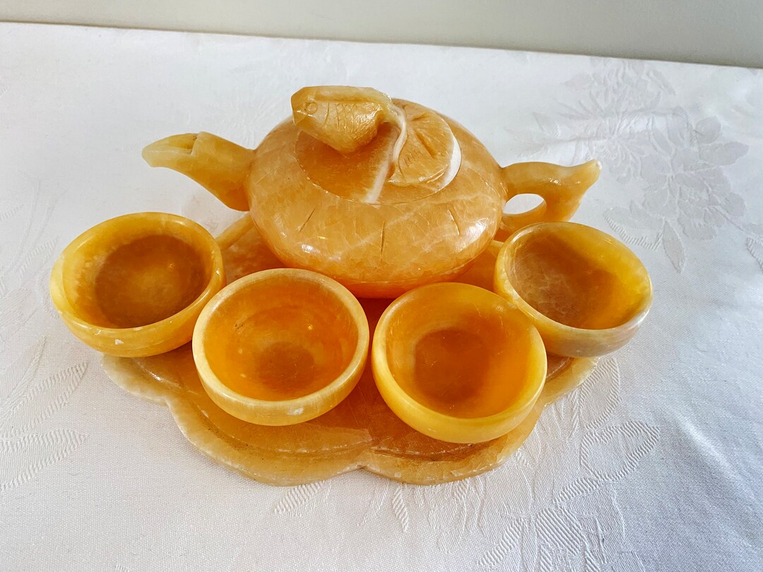 Carved Stone Tea Set Gold Color Fish Inspiration - Etsy