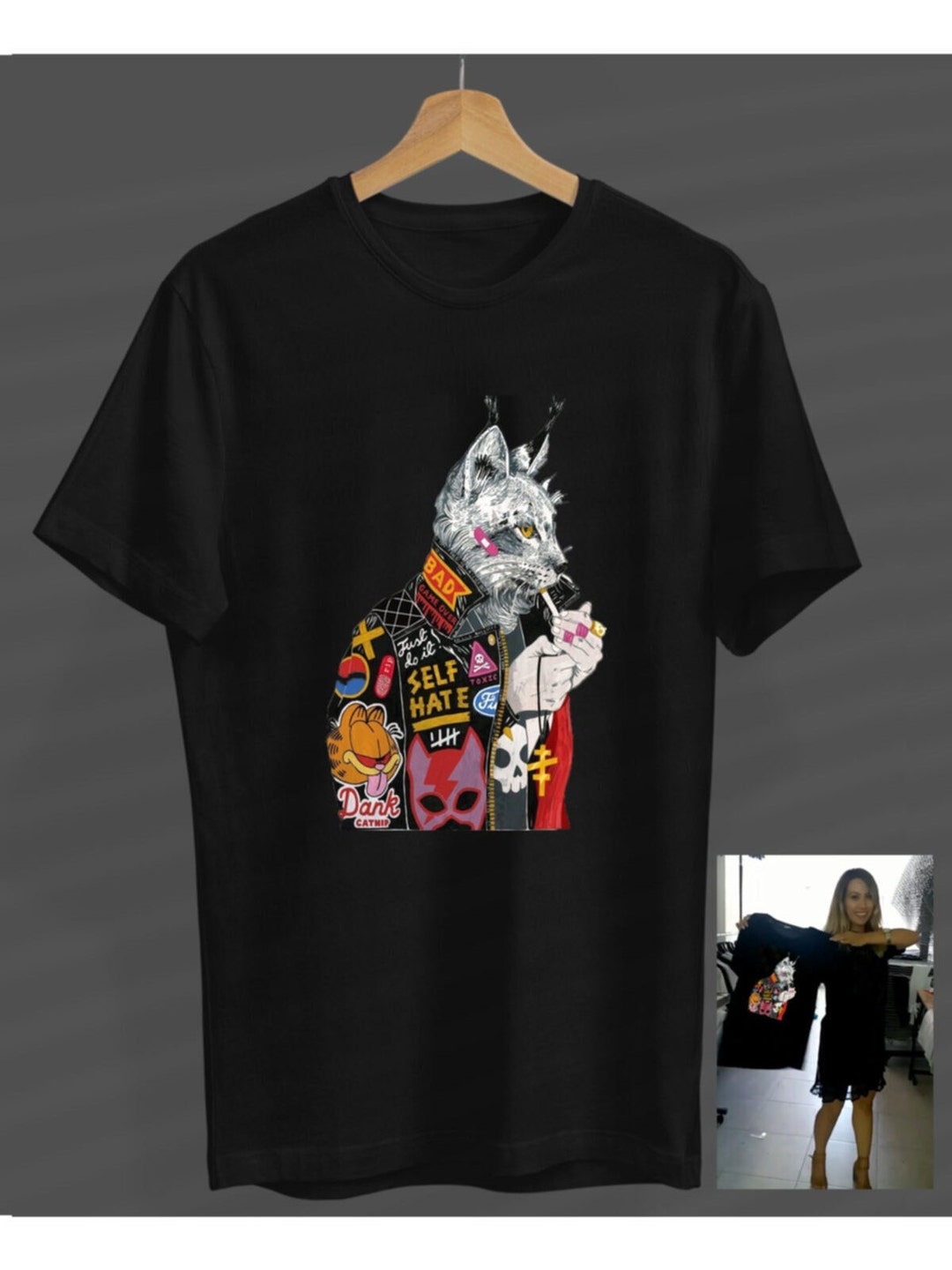 Unisex Black Anarchy Cat Special Round Collar T-shirt - Etsy